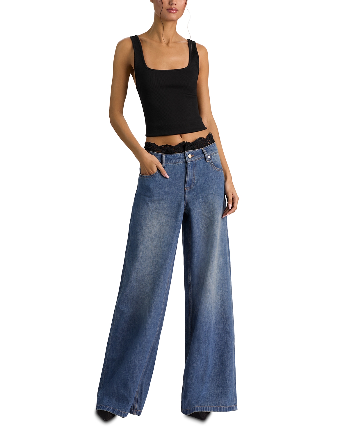 ALICE + OLIVIA Alice And Olivia Ian Cotton Low Rise Wide Leg Jeans